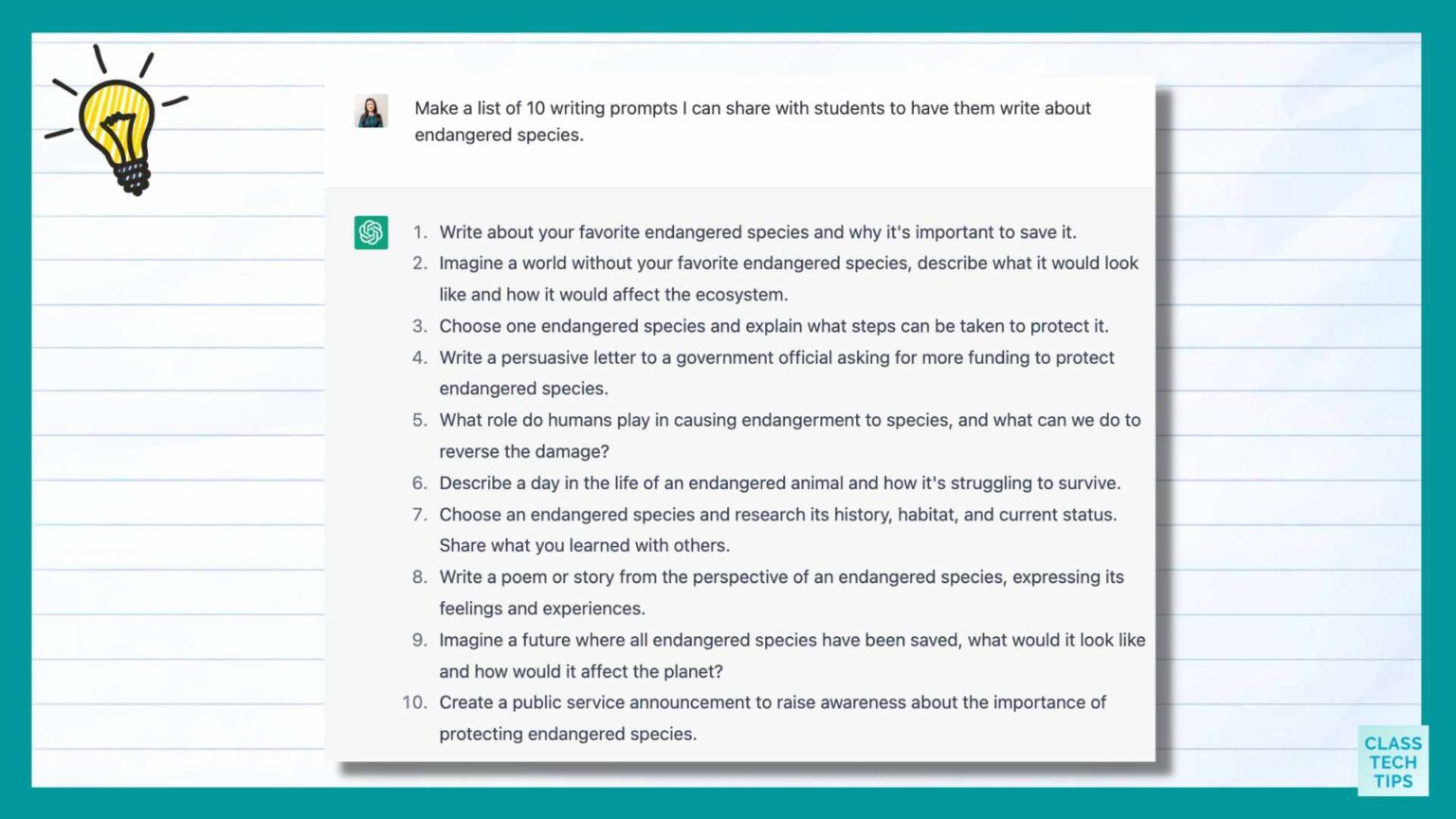 50 ChatGPT Prompts for Teachers - Class Tech Tips